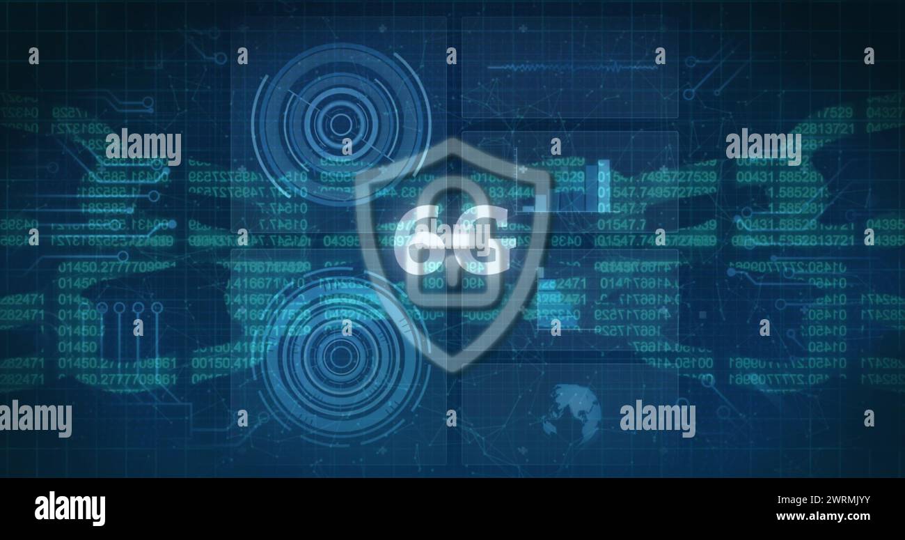 Image of 6g text with digital padlock symbol information moving on dark ...
