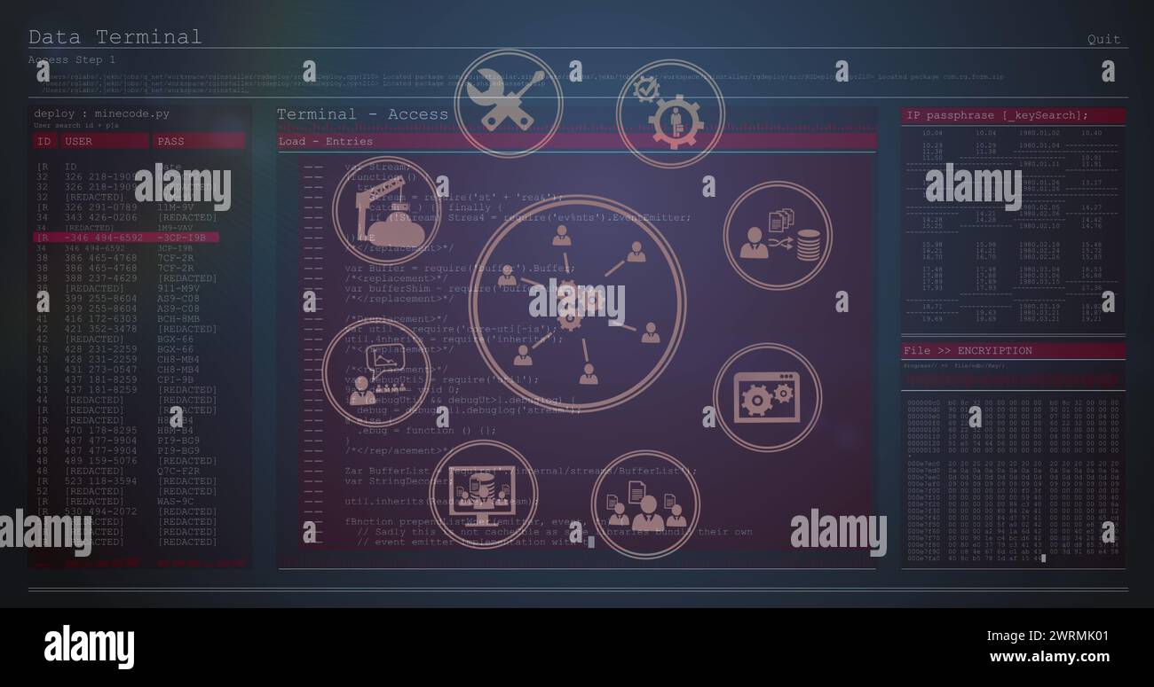 Image of interface with turning business communication icons and ...