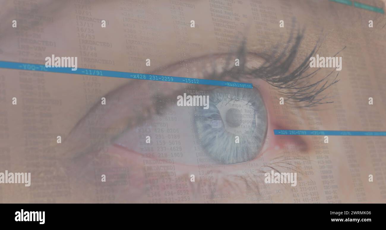 Image of woman's blue eye with blue lines moving scanning over it Stock ...