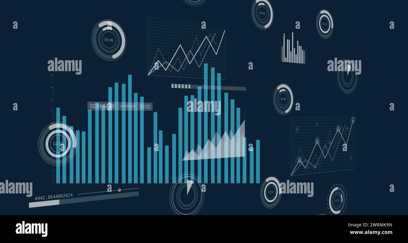 Image of diverse graphs and financial data on navy background Stock ...