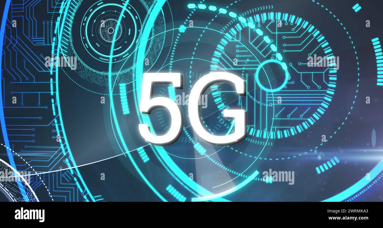 Image of word 5g over shapes made of microprocessor connections Stock ...