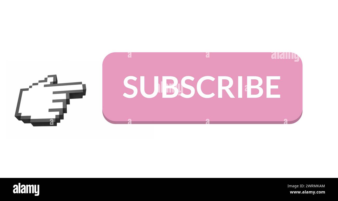 4K digital image of a pink subscribe button with animated hand icon on ...