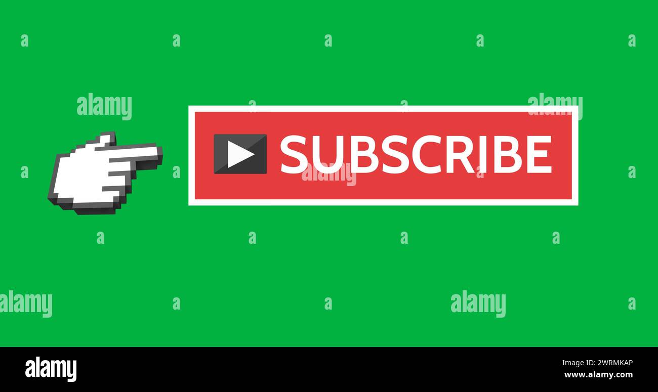 4K digital image of a red subscribe button with moving hand icon on ...