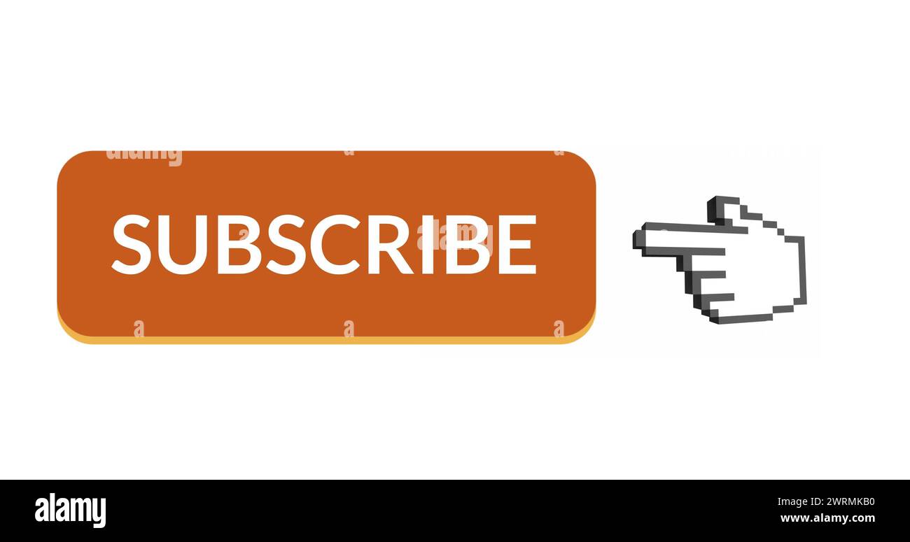 4K digital image of an orange subscription button with animated hand ...