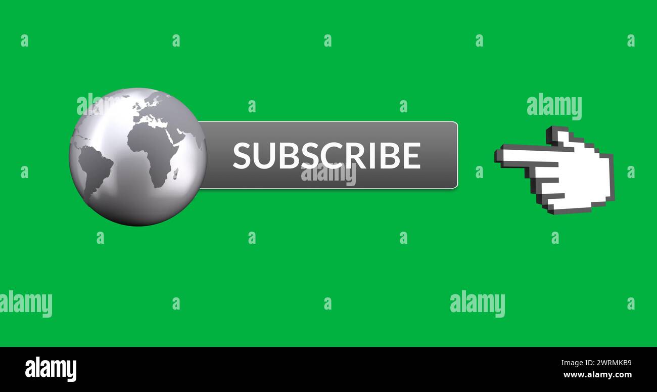 Digital image of grey subscription button with grey image of the Earth ...