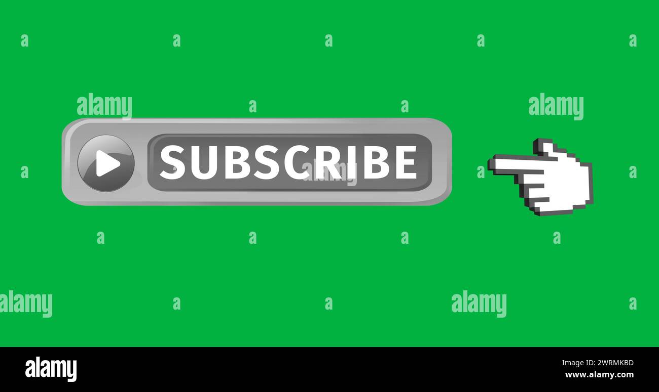 Digital image of grey subscription button with pointing hand icon ...