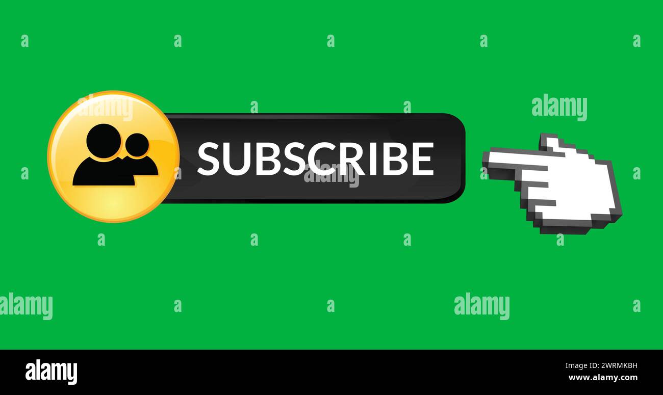 Digital image of black subscription button with yellow people icon ...