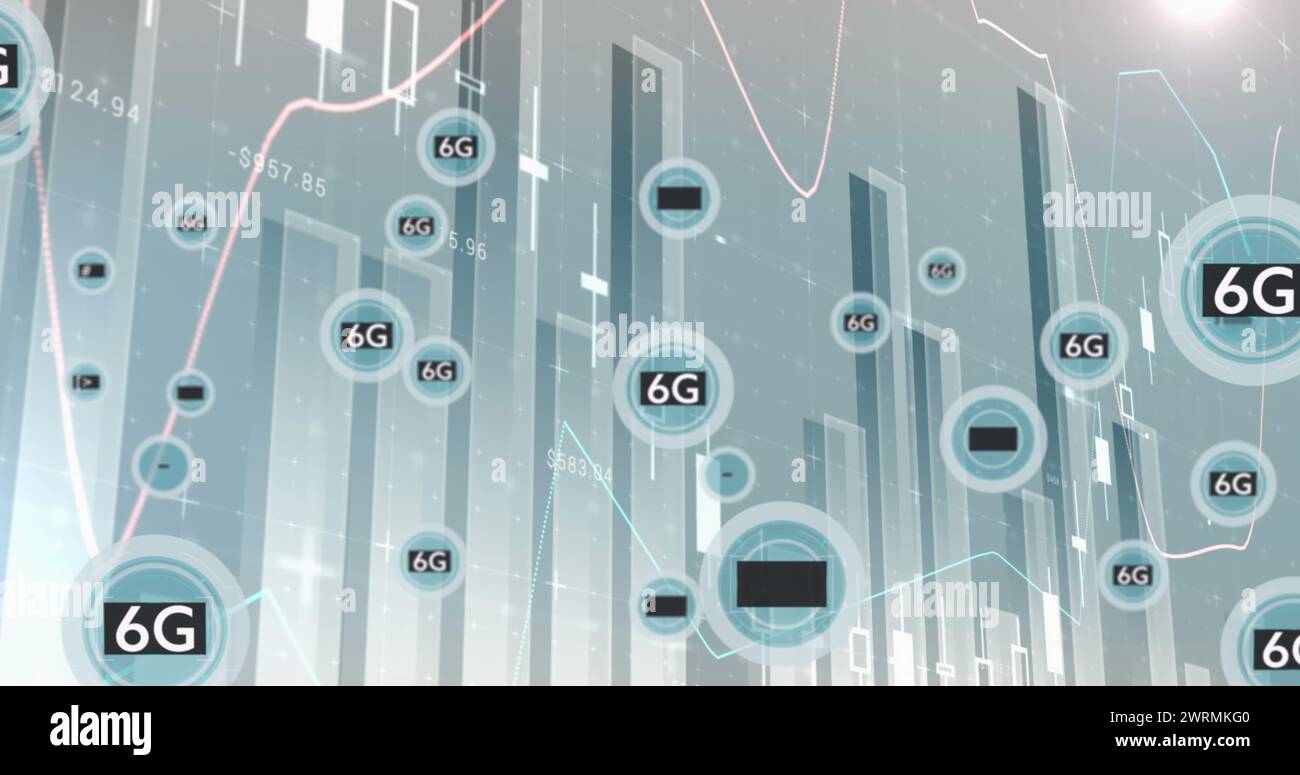 Image of network of connections with 6g text over diagrams Stock Photo ...