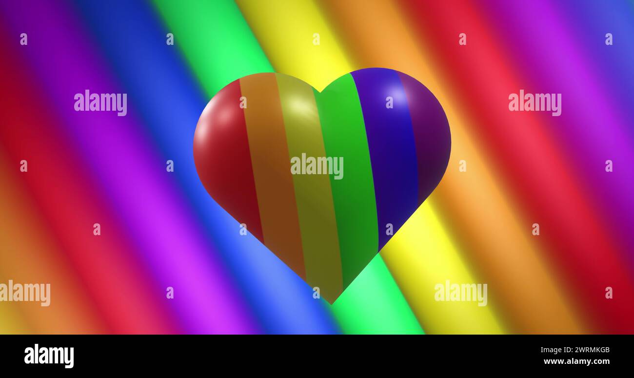 Image of rainbow heart over rainbow stripes and colours moving on ...
