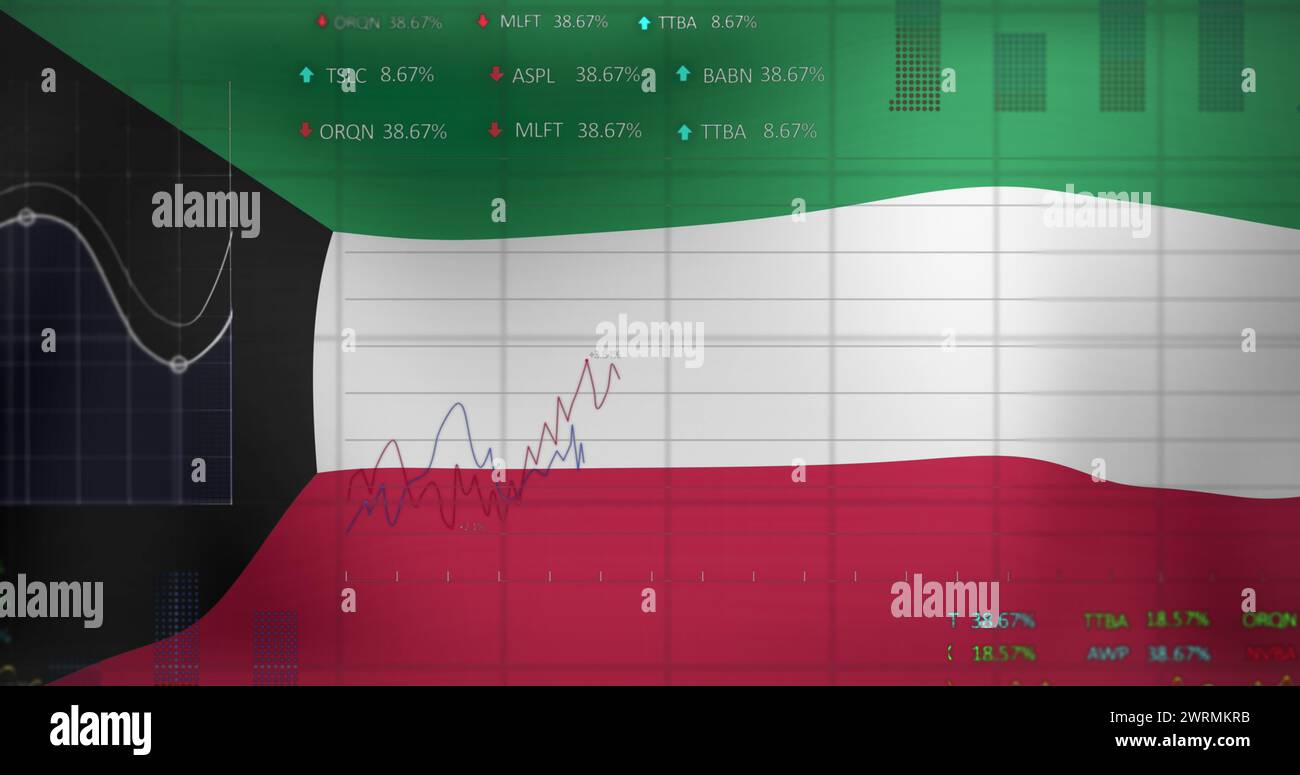 Image of data processing over flag of kuwait Stock Photo - Alamy