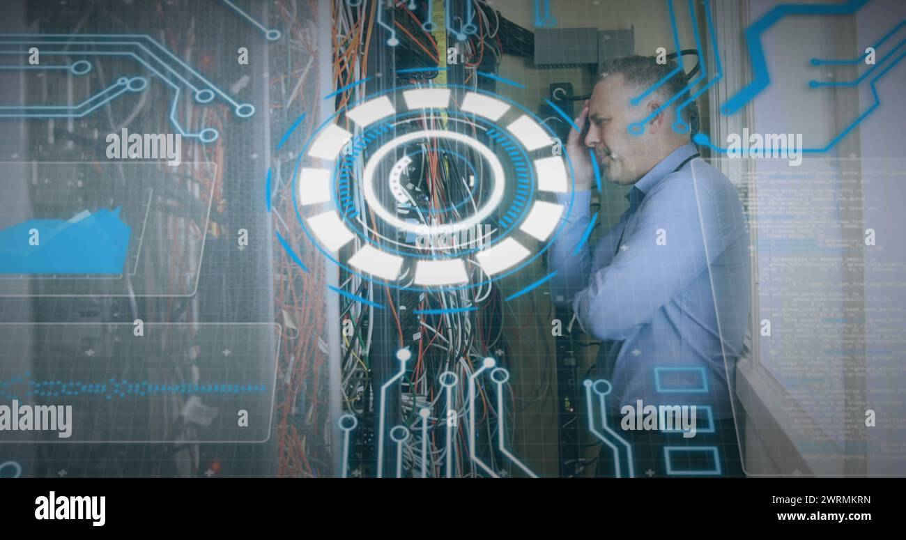 Image of scope scanning and data processing over caucasian it man fixing computer server Stock ...