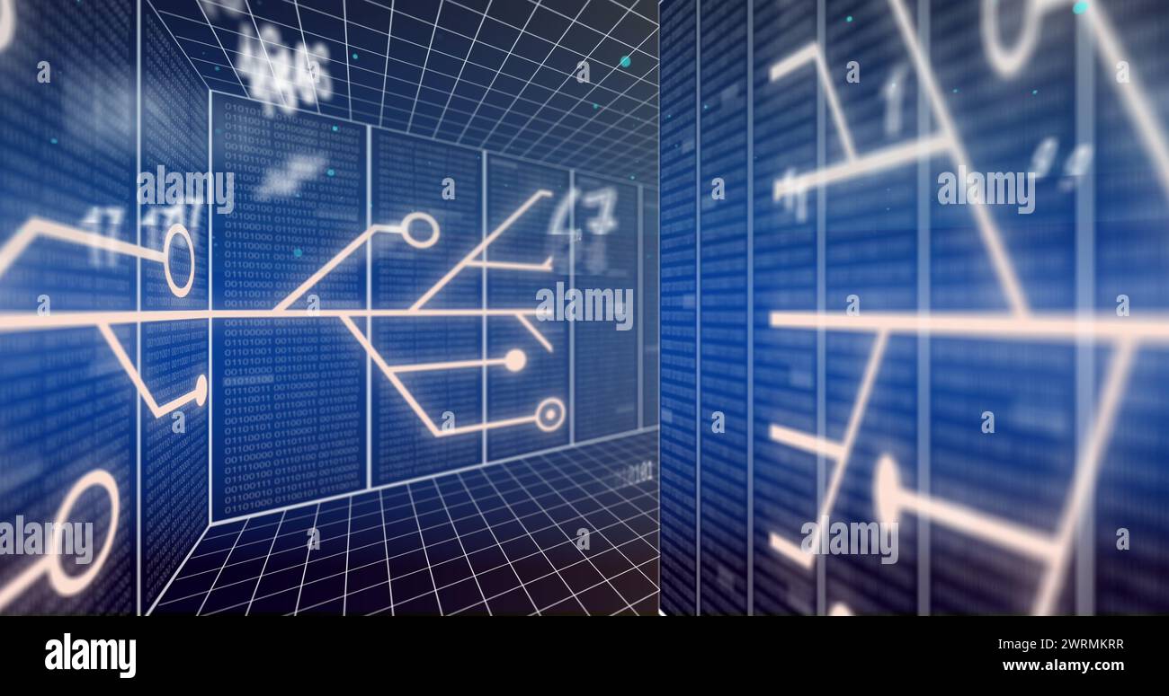 Image Of Numbers Data Processing And Circuit Board Over Computer