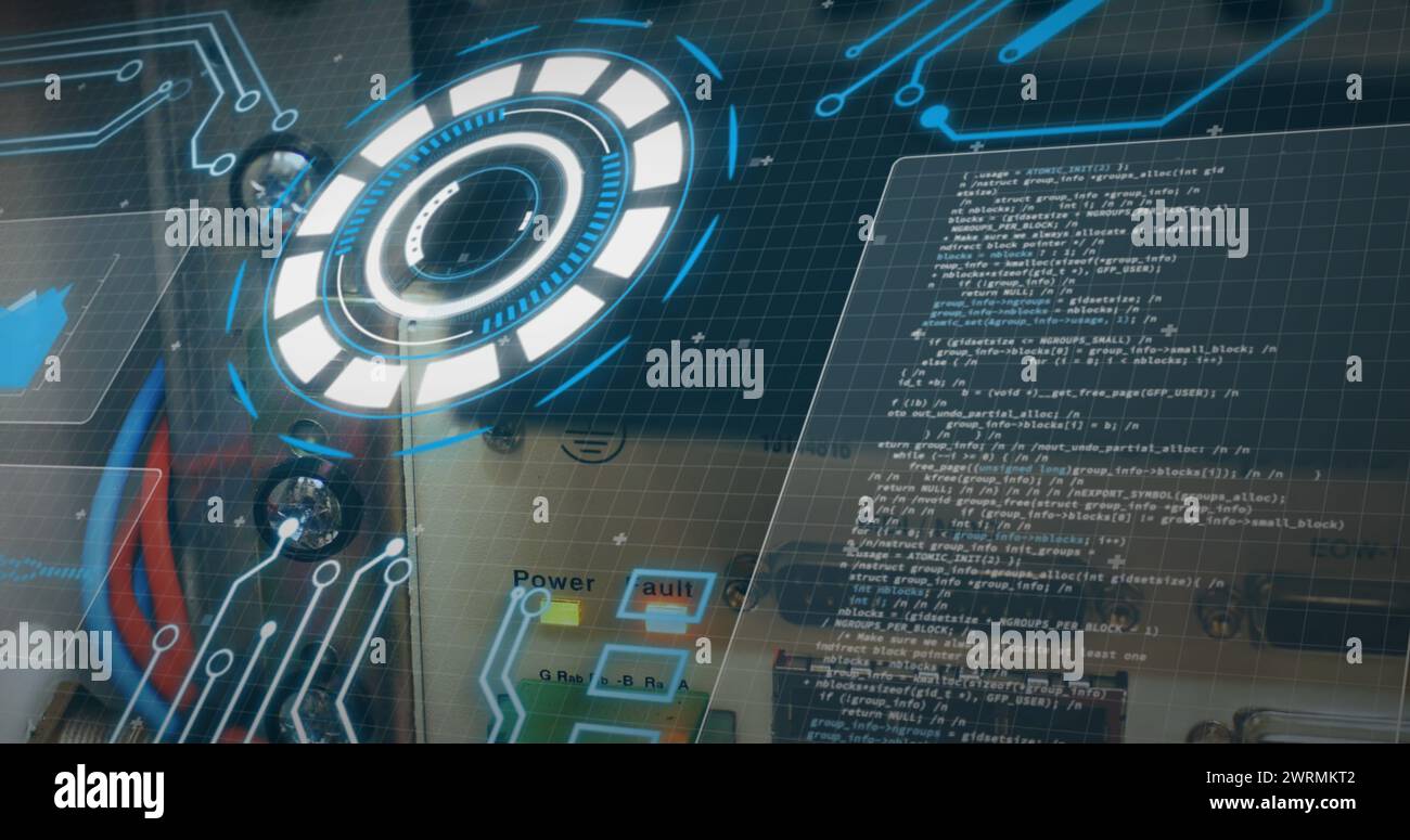 A futuristic interface displays advanced technology, with copy space ...