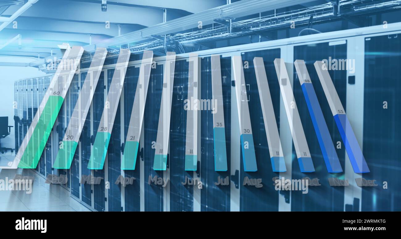 Statistical data processing against computer server room Stock Photo ...