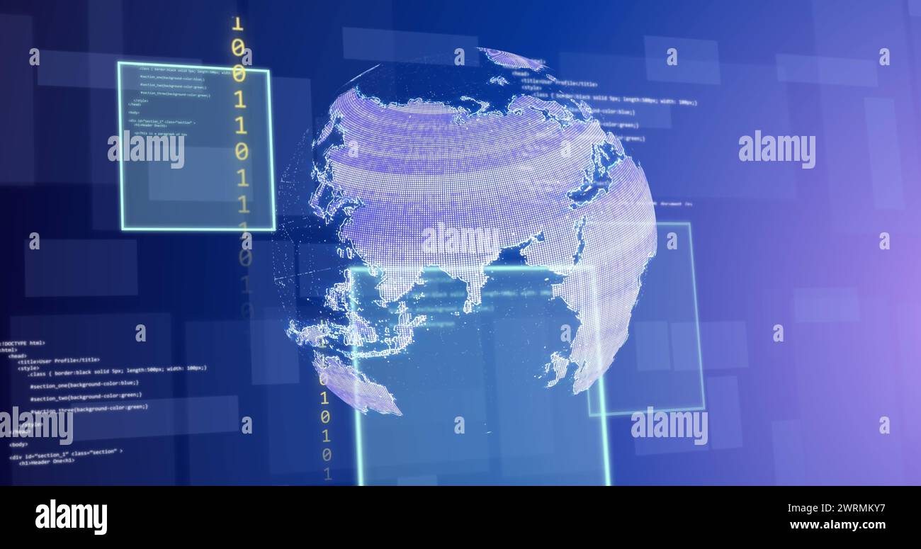 Image of globe and data processing over digital screens Stock Photo - Alamy
