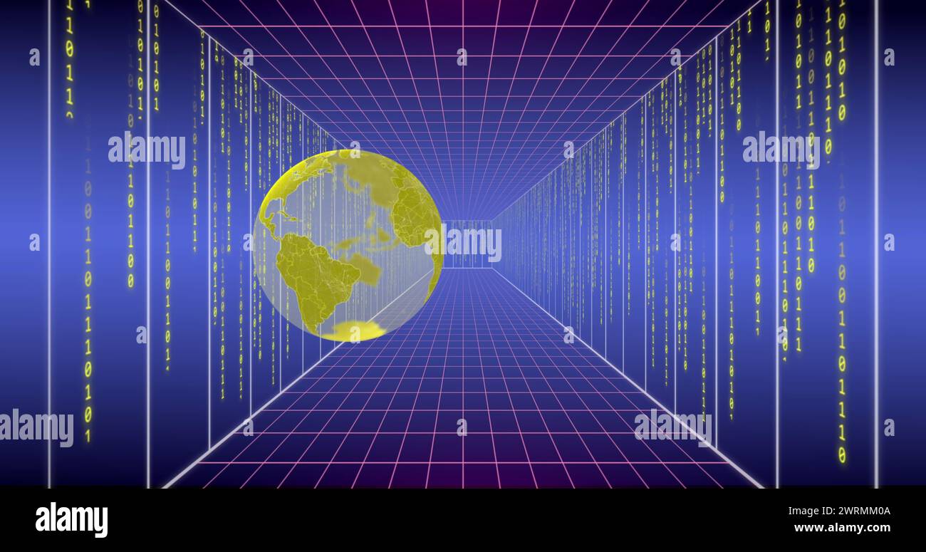 Image of globe and data processing over grid Stock Photo - Alamy