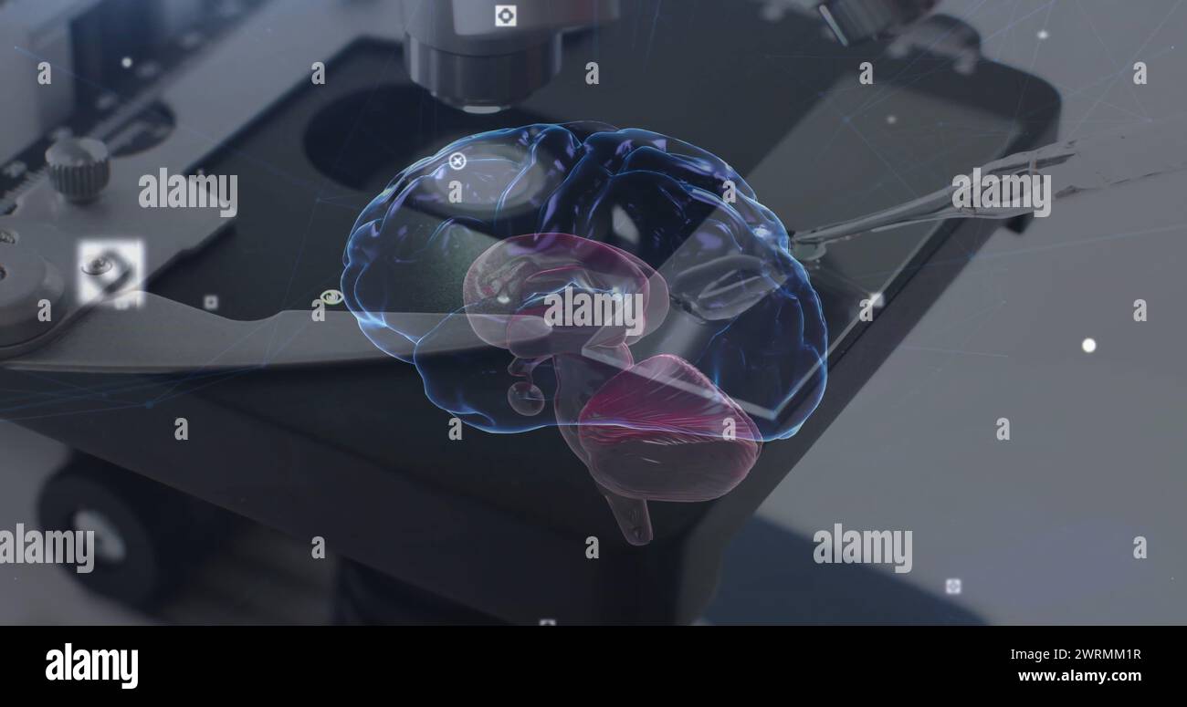 Image of human brain spinning and data processing over using laboratory ...