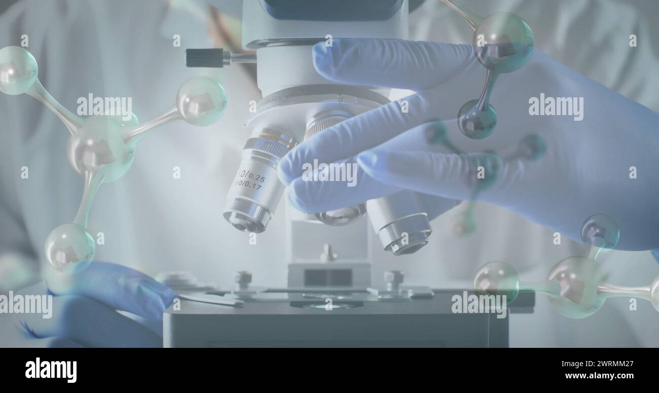 Image of molecules chemical structures over scientist using laboratory ...