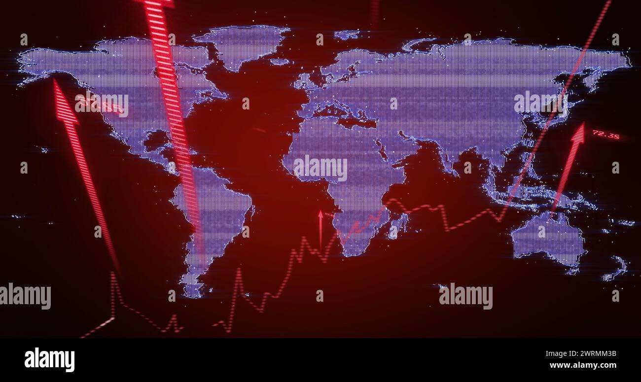 Image of arrows and data processing over world map Stock Photo - Alamy