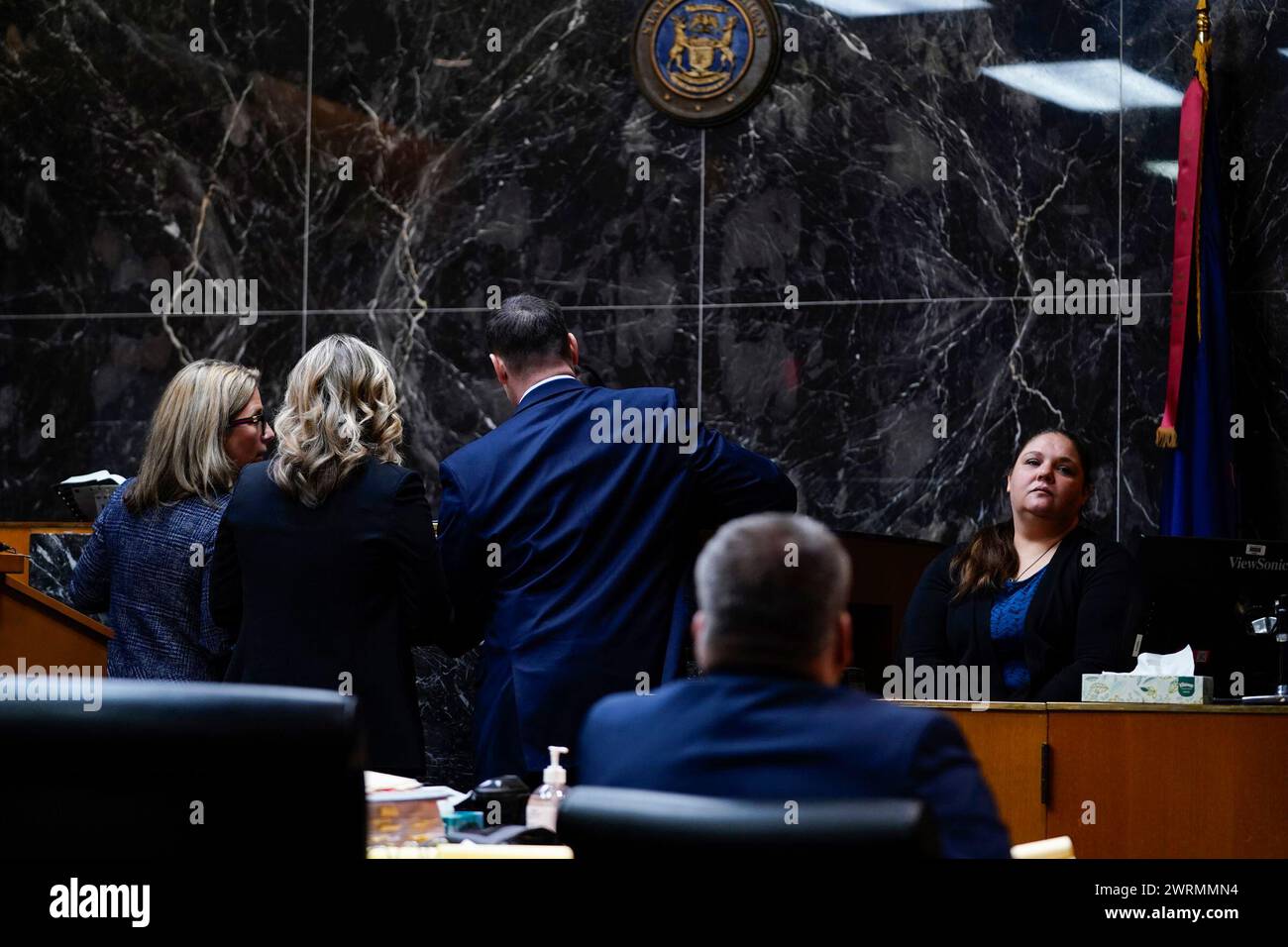 Mariell Lehman, left, attorney for James Crumbley stands at the bench ...