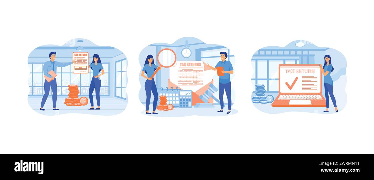 Business people with document Tax return and coin money. Tax inspector ...