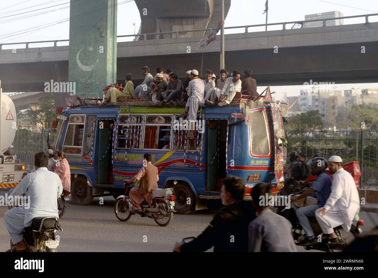 Passengers travelling on an overloaded bus as the shortage of public ...