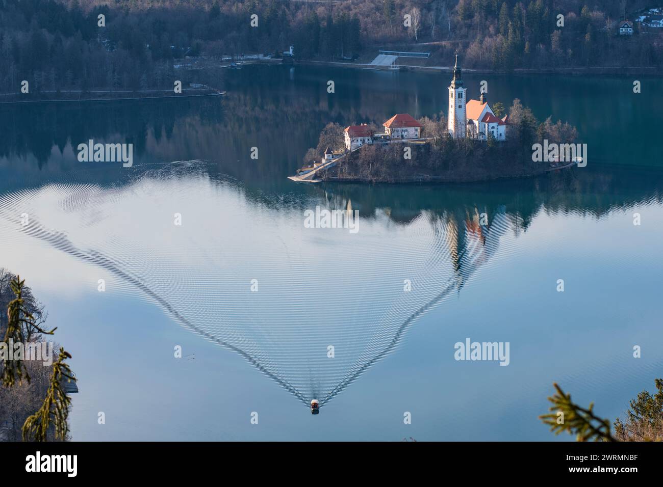 Lake Bled: Church of the Mother of God. Slovenia Stock Photo - Alamy