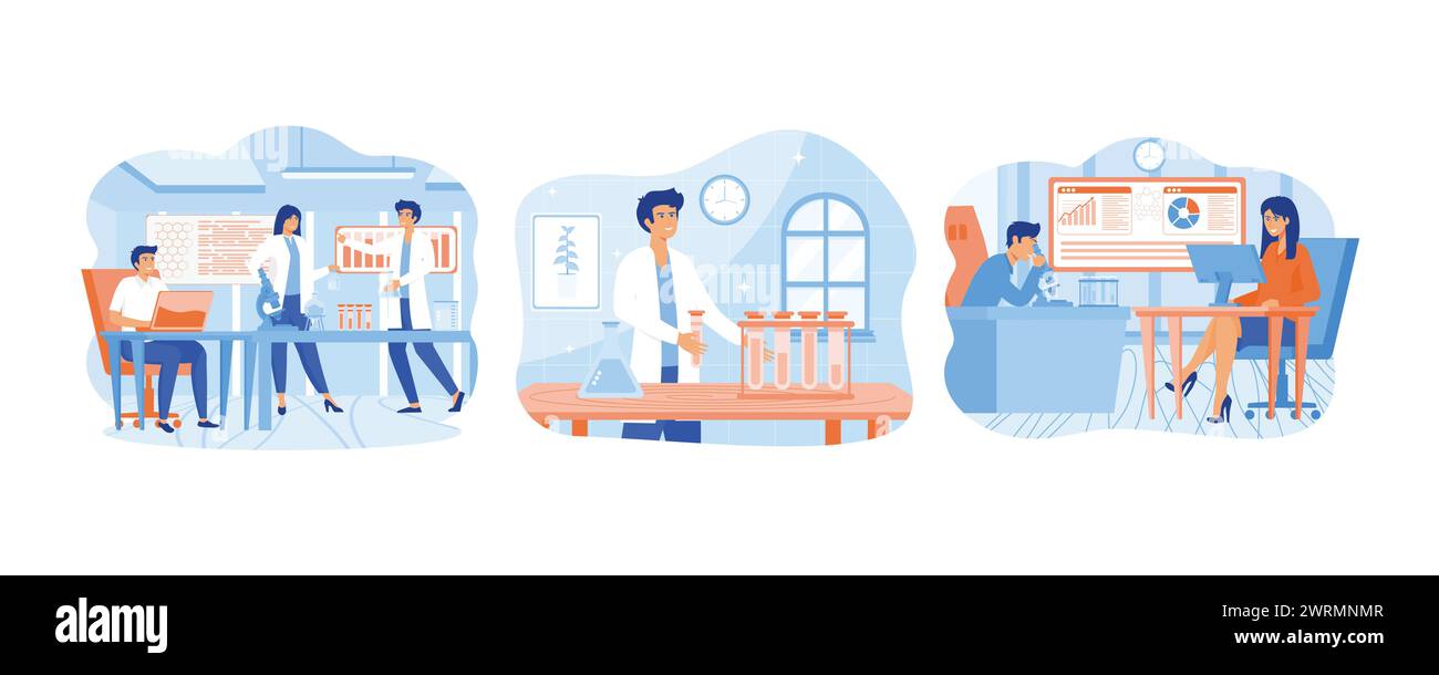 Scientists in lab. Scientific research. Professional scientists. set flat vector modern ...
