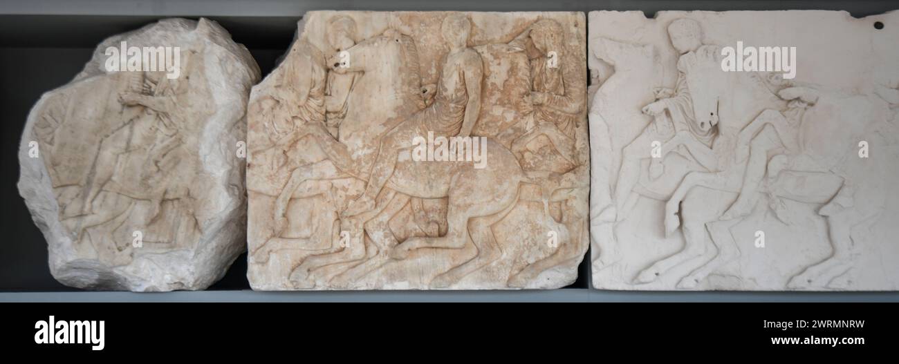 Acropolis Museum: Horsemen relief carving, from the Parthenon Frieze ...