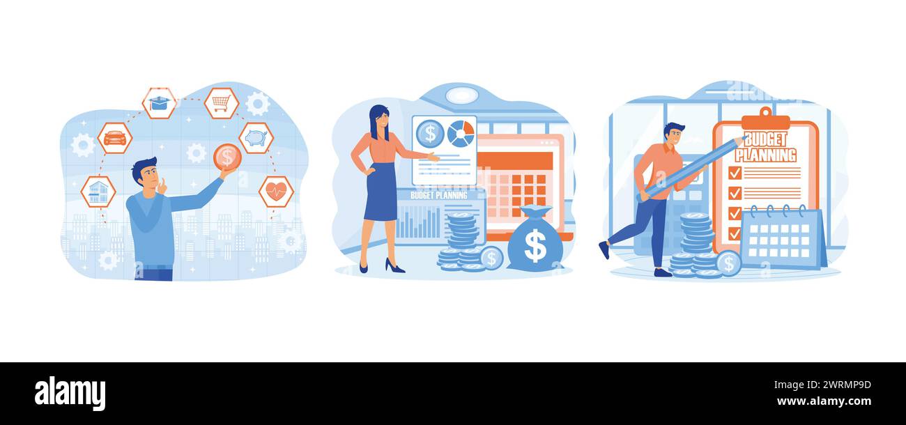 Budget planning. Personal or family budget planning. Tiny person ...