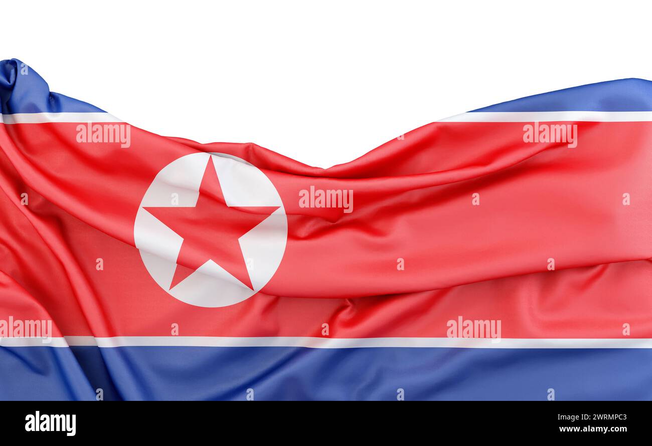 Flag of North Korea isolated on white background with copy space above. 3D rendering Stock Photo ...