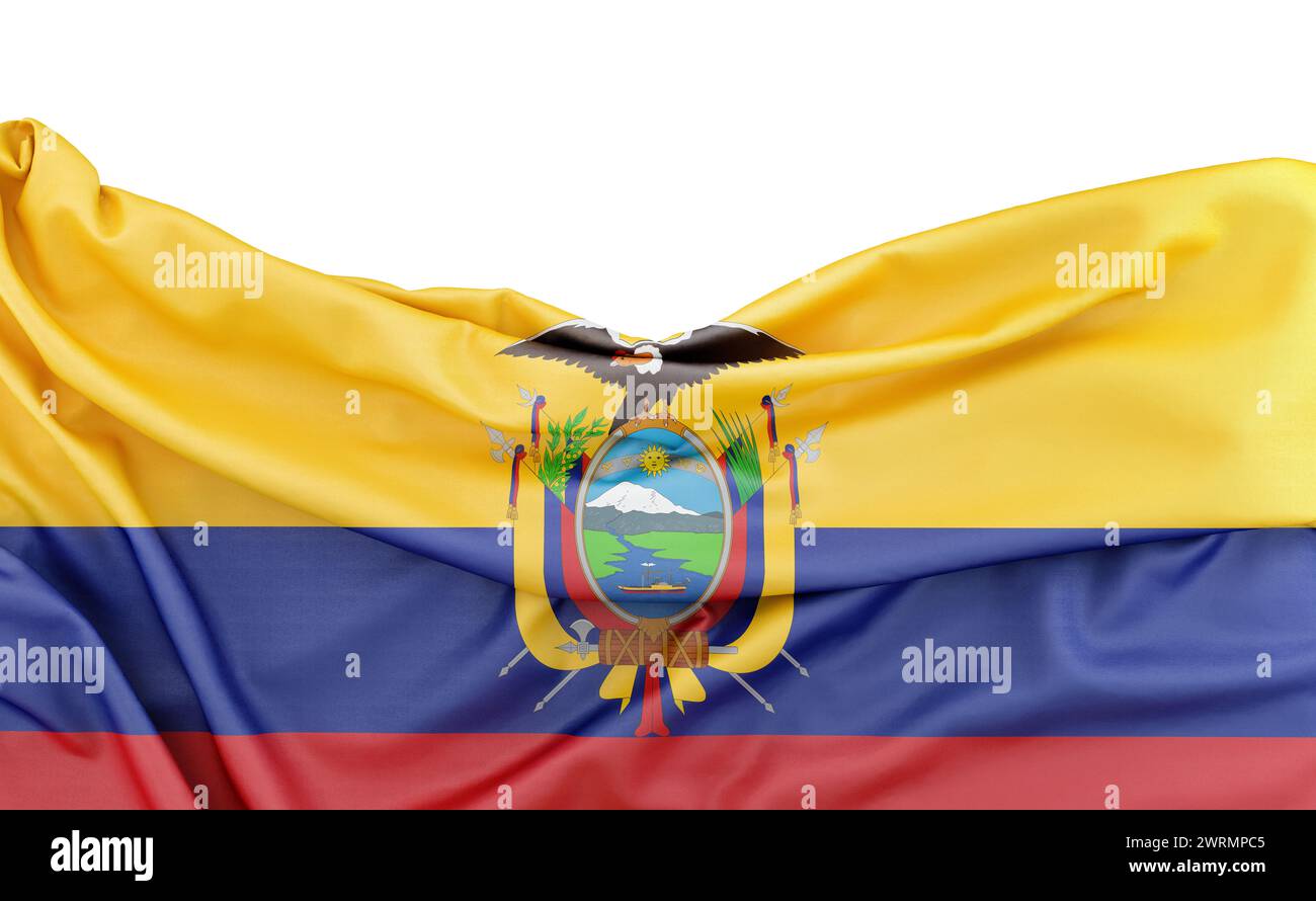 Flag of Ecuador isolated on white background with copy space above. 3D ...