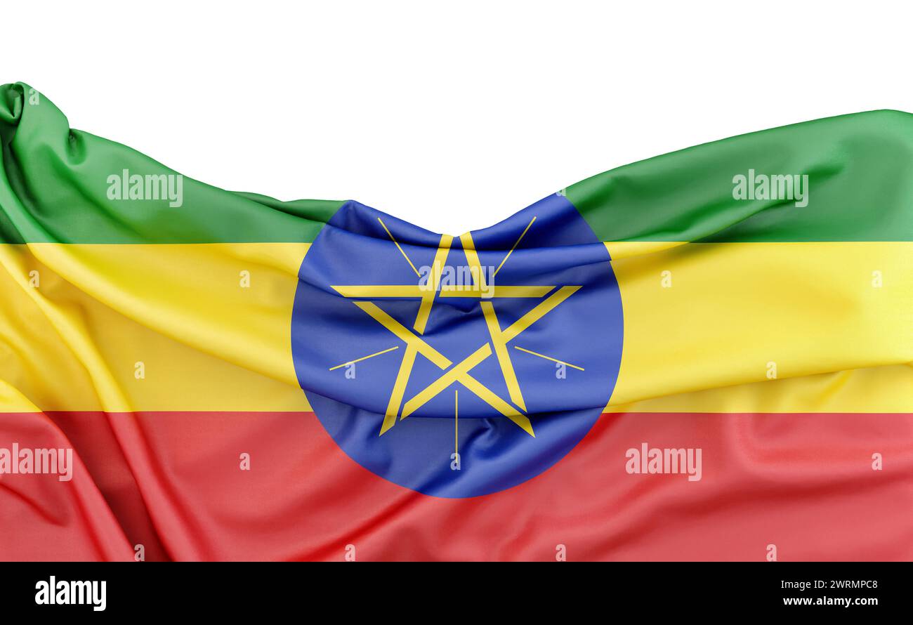 Flag of Ethiopia isolated on white background with copy space above. 3D rendering Stock Photo ...