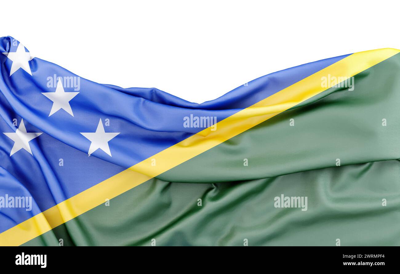 Flag of Solomon Islands isolated on white background with copy space above. 3D rendering Stock ...