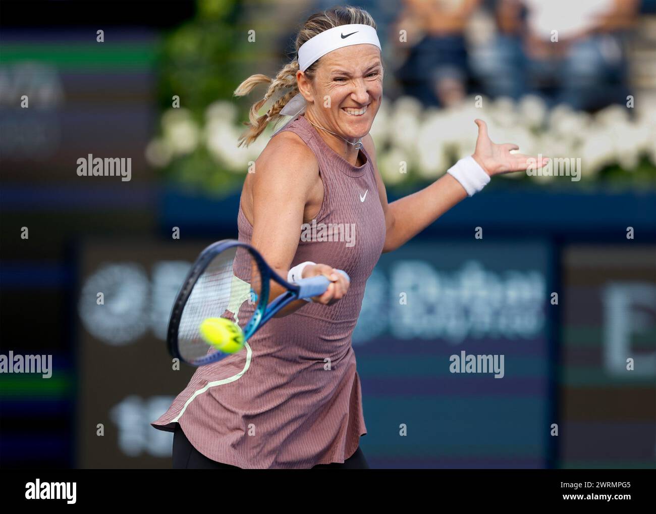 Victoria Azarenka in action at the 2024 Dubai Duty Free Tennis ...