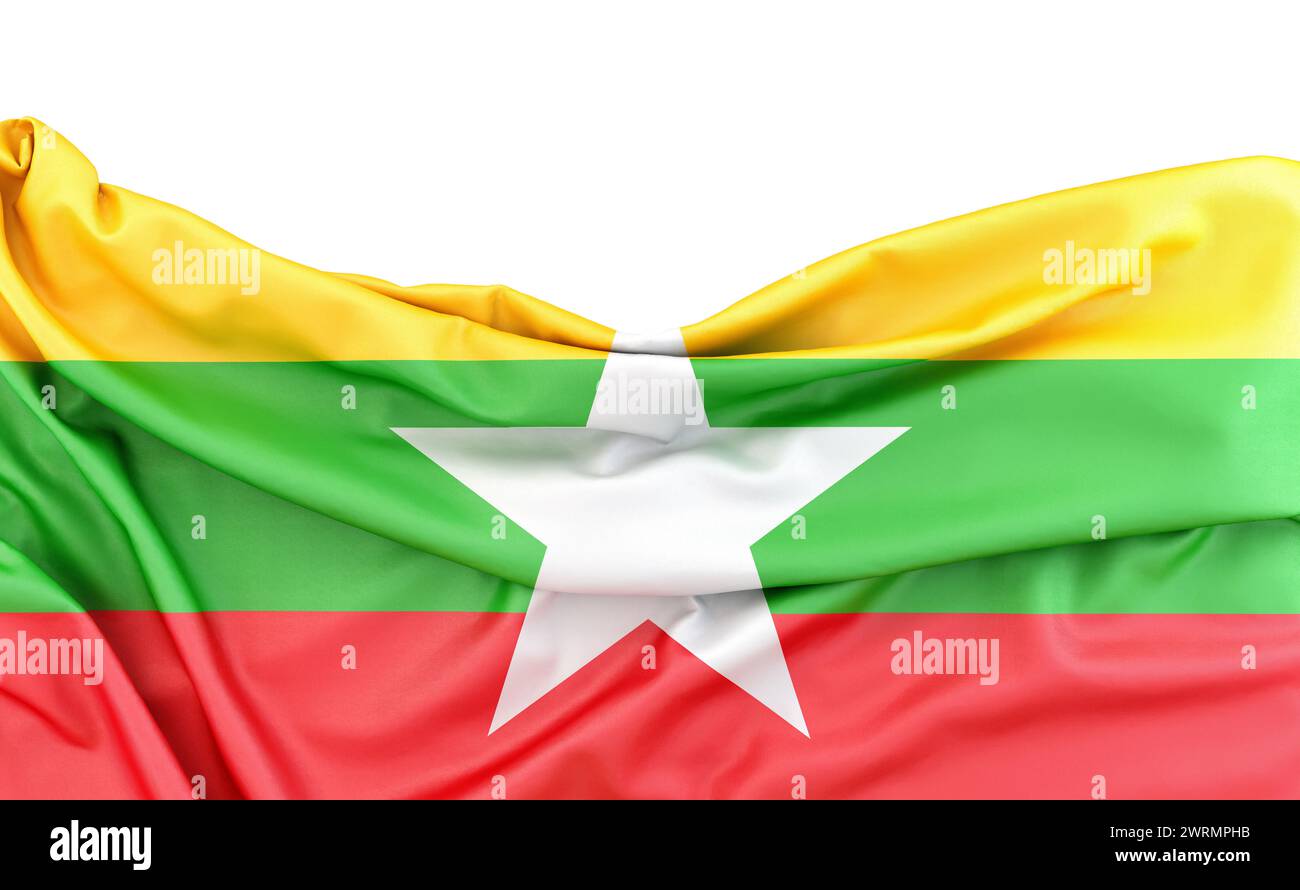 Flag of Myanmar (Burma) isolated on white background with copy space ...