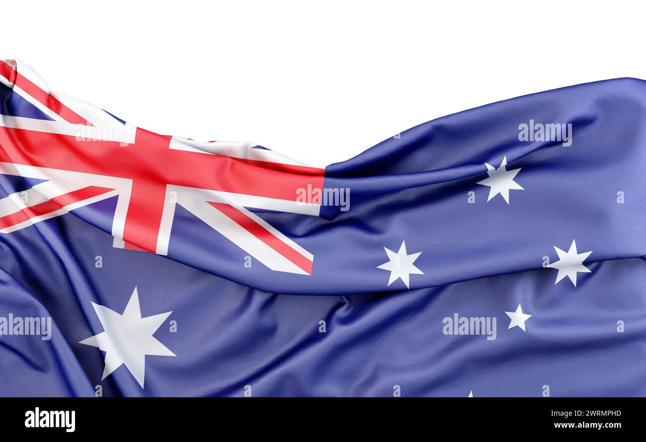 Flag of Australia isolated on white background with copy space above ...