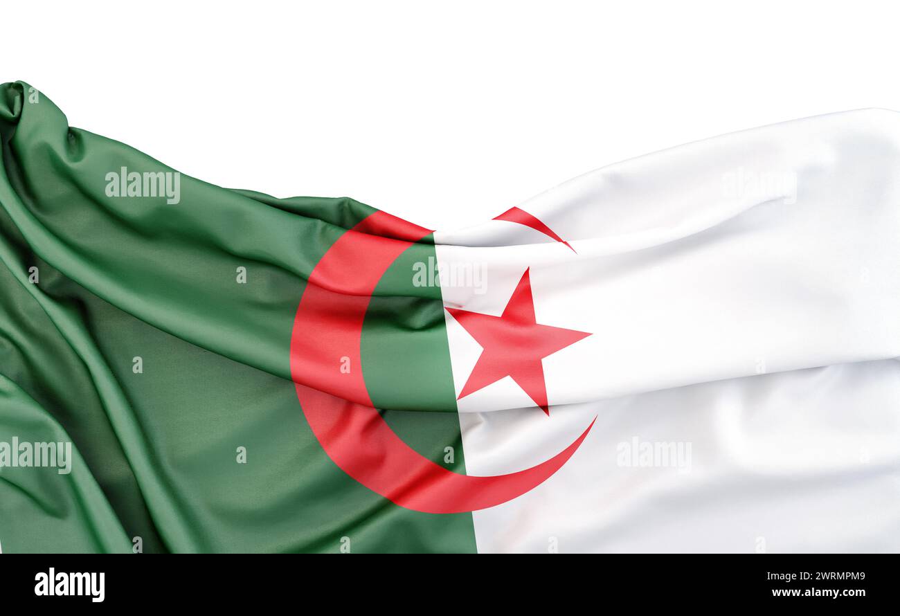 Flag of Algeria isolated on white background with copy space above. 3D rendering Stock Photo - Alamy
