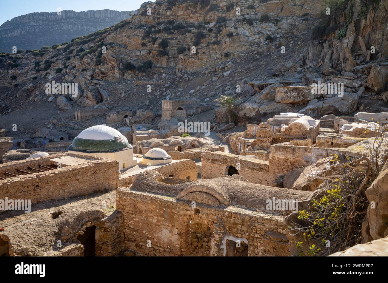 The preserved mosque and ruined houses in the abandoned hilltop Berber ...