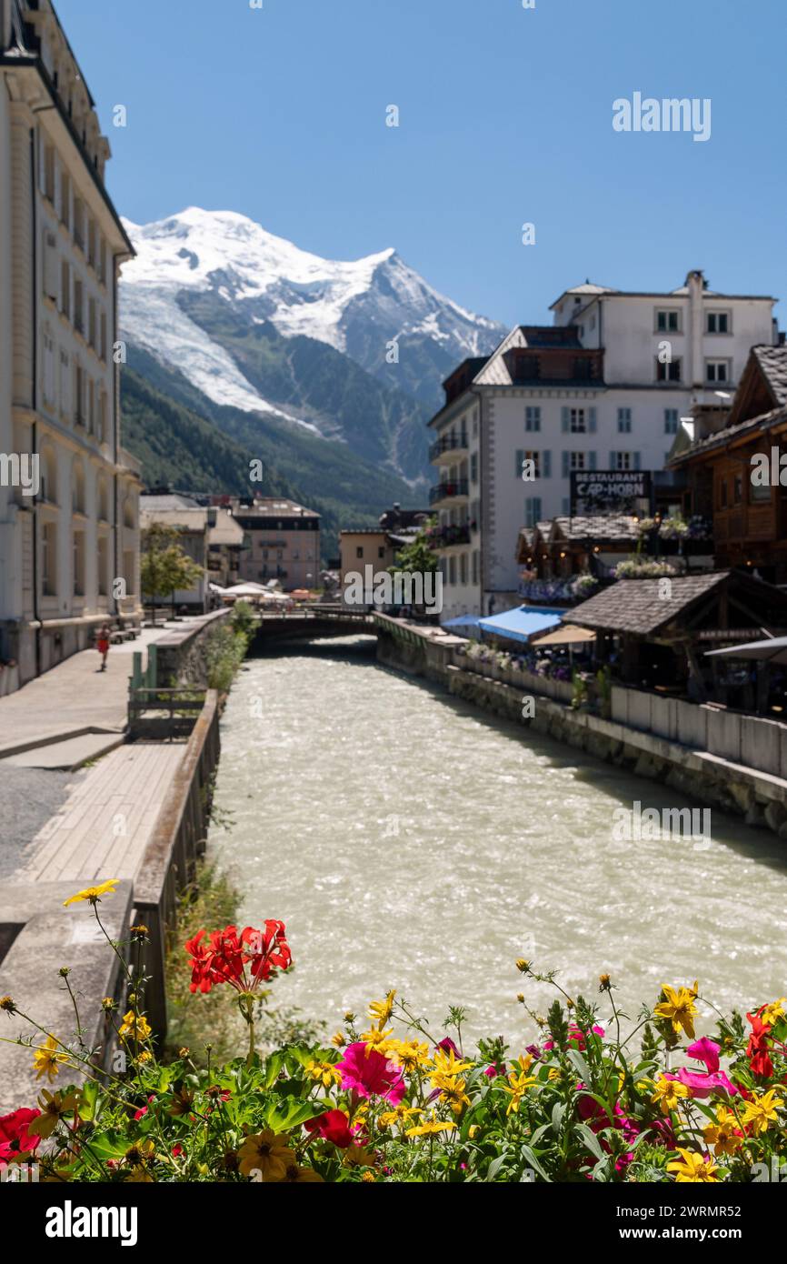 The Arve River, an alpine stream running through the popular ski resort ...