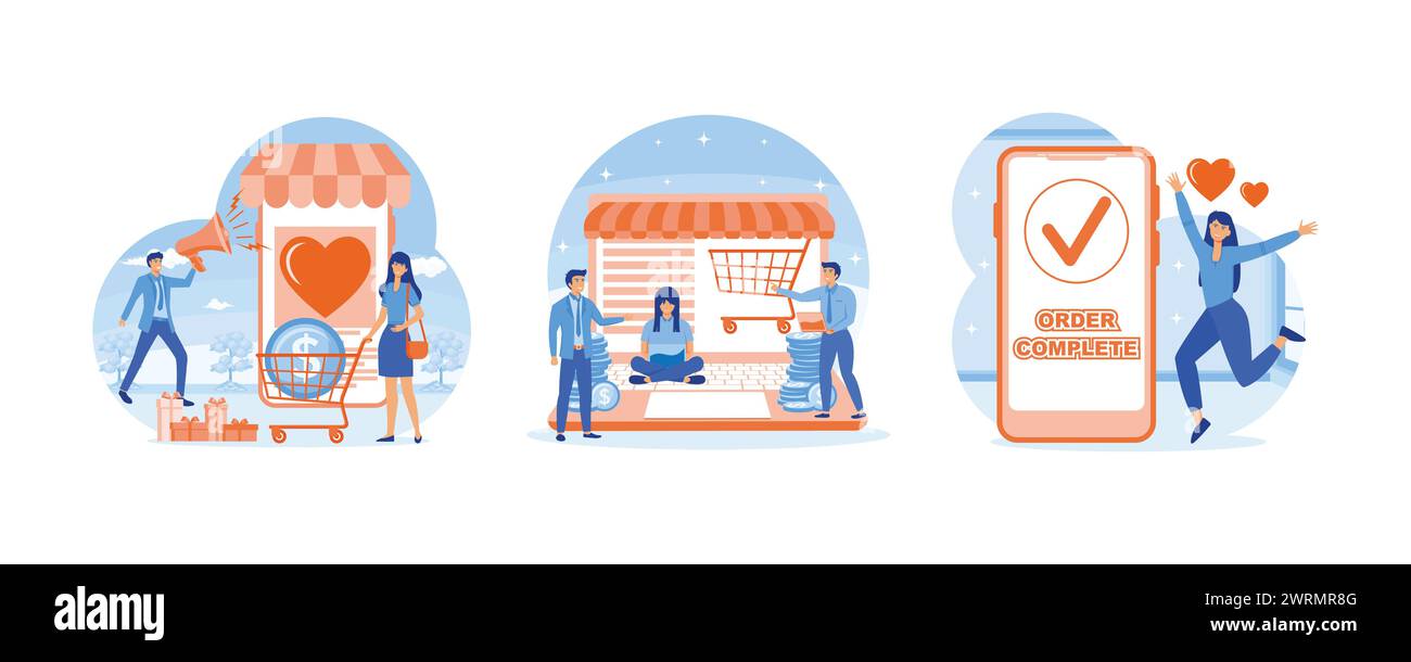 Order confirmation concept. Online payment. Woman shows successful ...