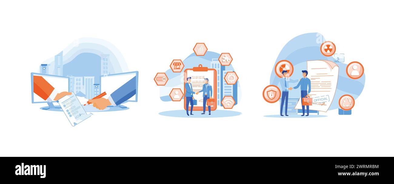 People signing paper and digital. Business people standing on a signed ...