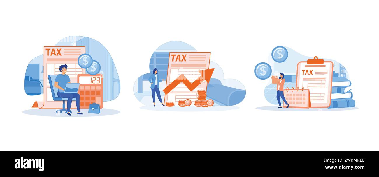 Tax preparation. Taxable income. Payment planning. Set flat vector ...