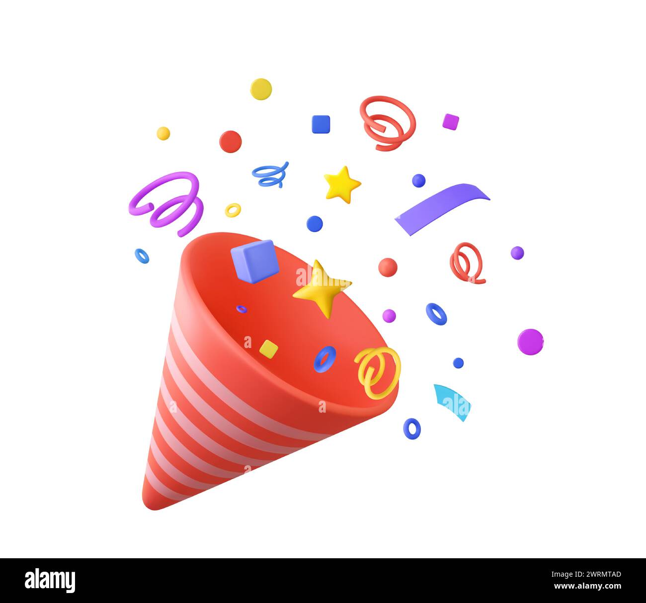 3D Party popper with explosion confetti. Birthday surprise. Firecracker ...