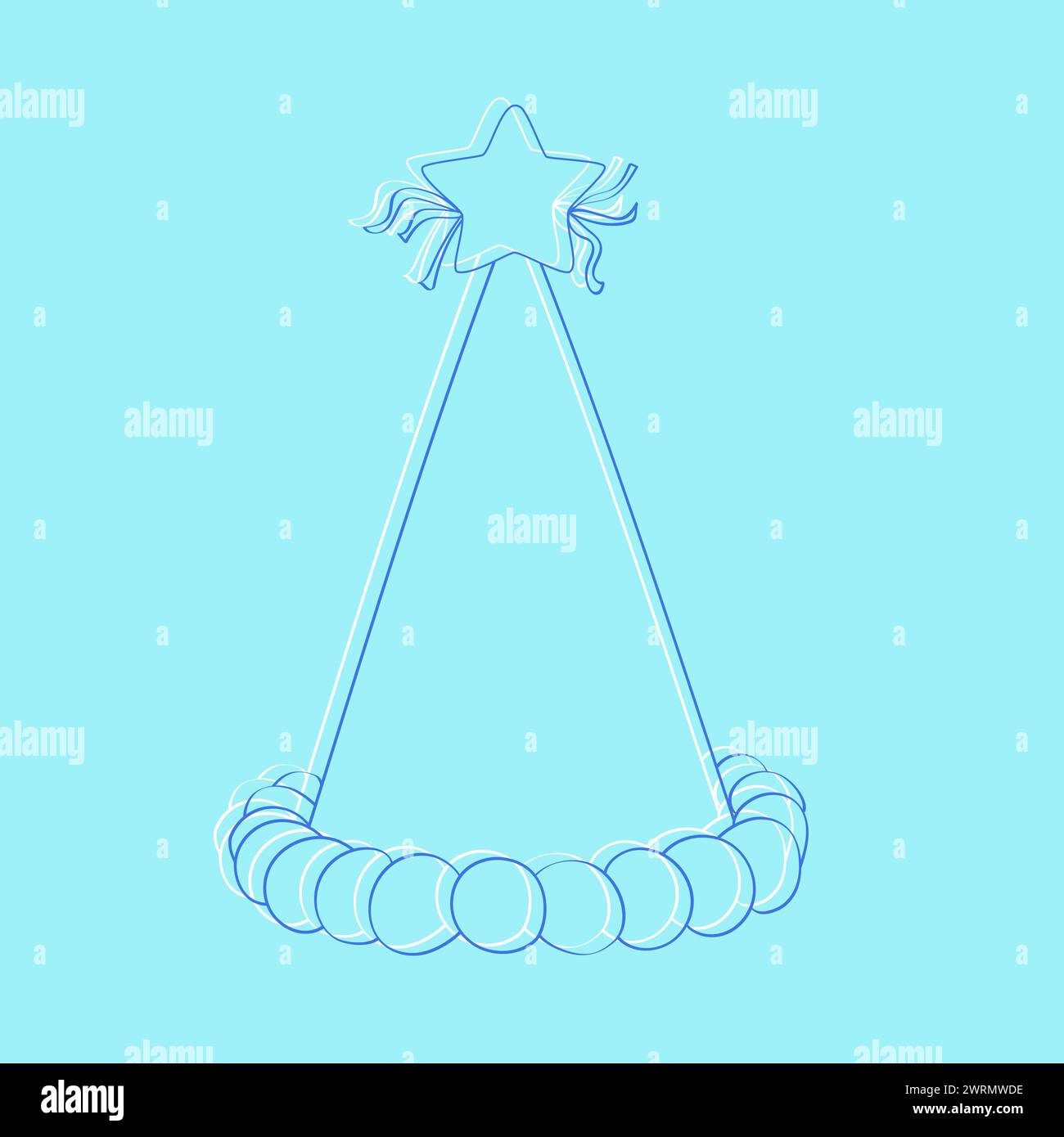 Blue drawing of a holiday cap with a star on top. The cap has a wavy ...