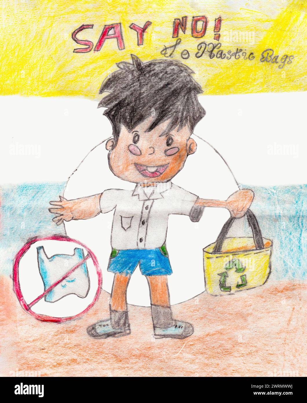 Crayon Childish Drawing for World Environment Earth Day Theme No ...