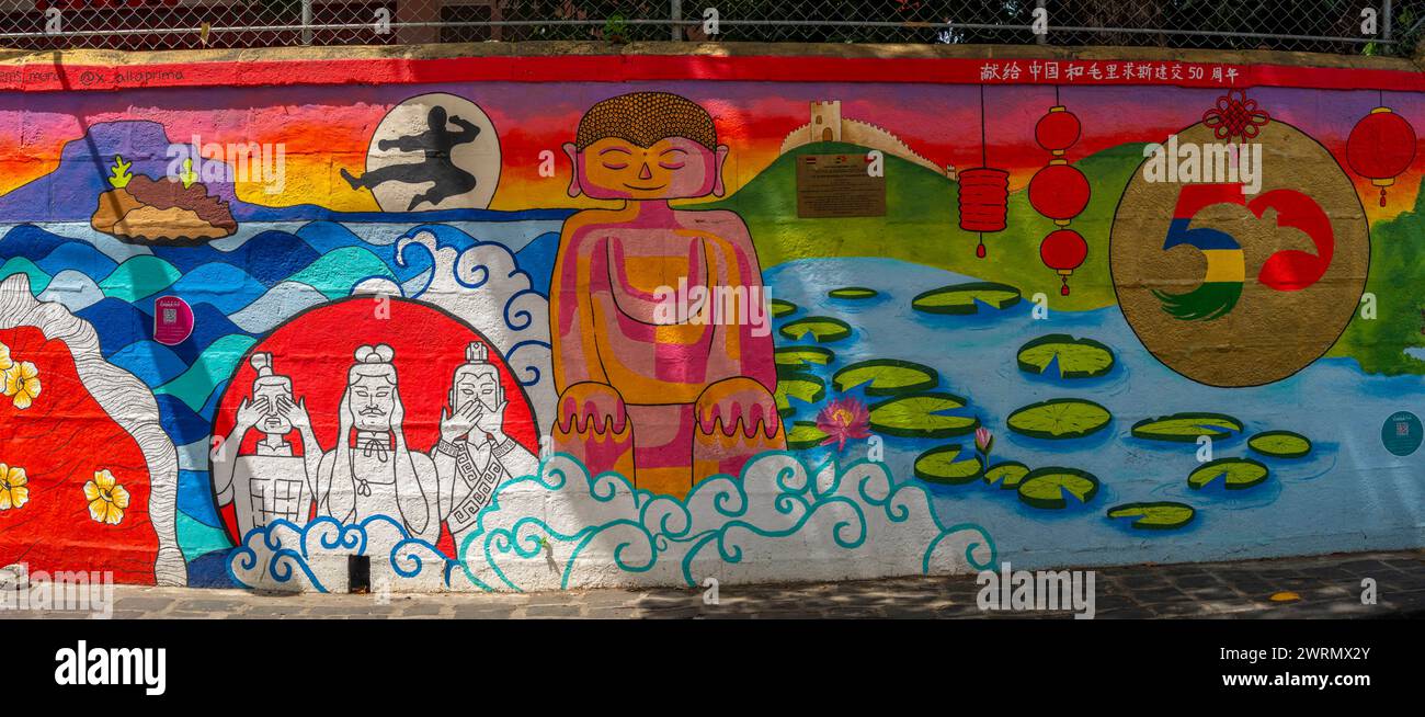 View of wall art at Chinese Embassy, Chinatown, Port Louis, Mauritius ...
