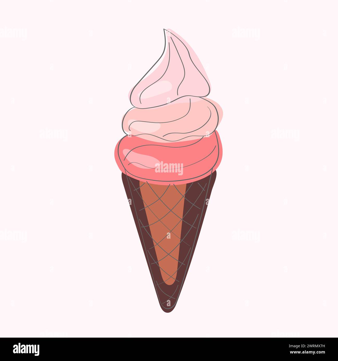 An ice cream cone topped with pink icing, creates a sweet and colorful ...