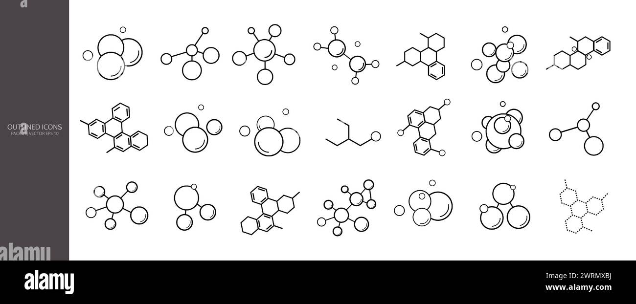 A set of molecular models on a white background. A collection of icons ...
