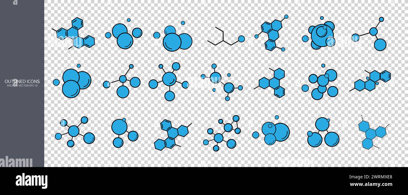 Molecules and structural compounds are blue on a transparent background ...